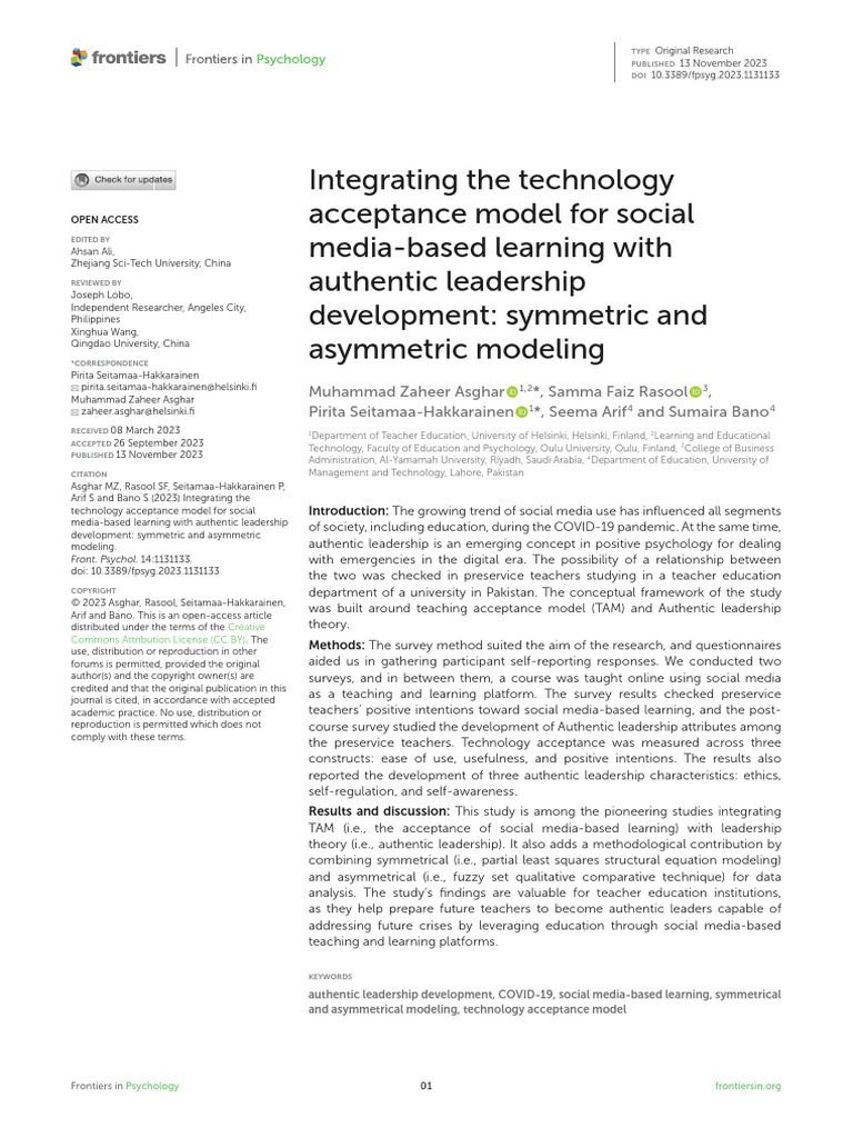 Integrating the Technology Acceptance Model for Socialmedia Based Learning With Authentic ...