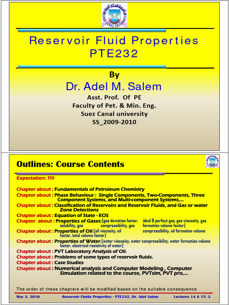 Lectures 14 and 15 - Reservoir Fluid Properties | PDF | Gases | Viscosity