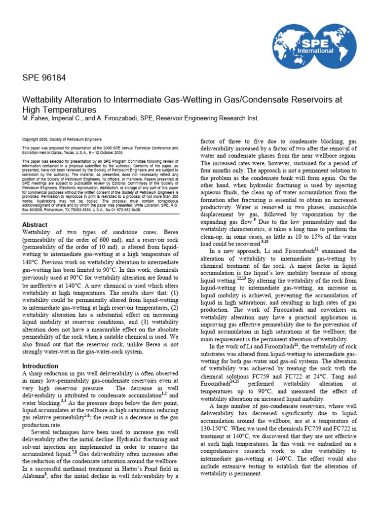Wettability Alteration Ro Intermediate Gas-Wetting in Gas-Condensate ...