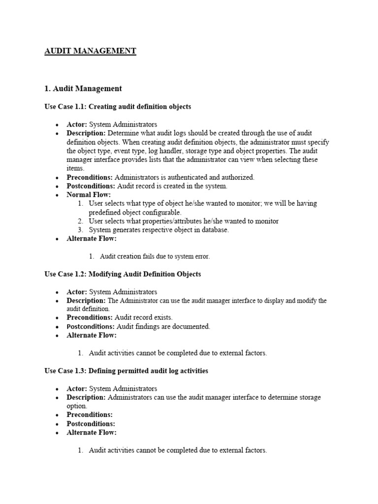 Use Case Document For Audit Manager | PDF | Use Case | Audit