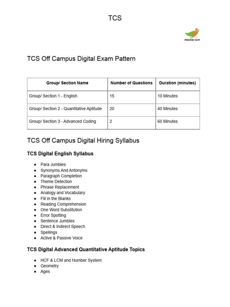 TCS Digital Pattern Topics | PDF