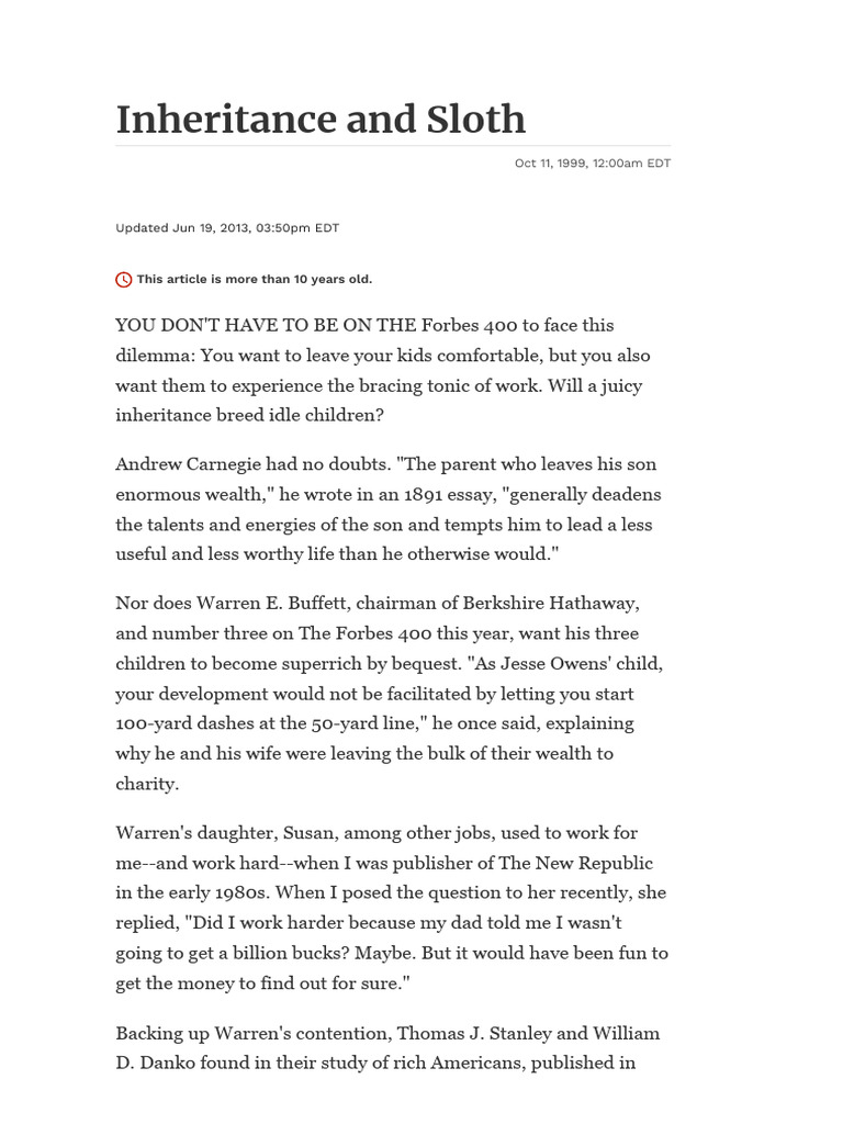 Inheritance Impact on Work Ethic | PDF | Estate Tax In The United ...
