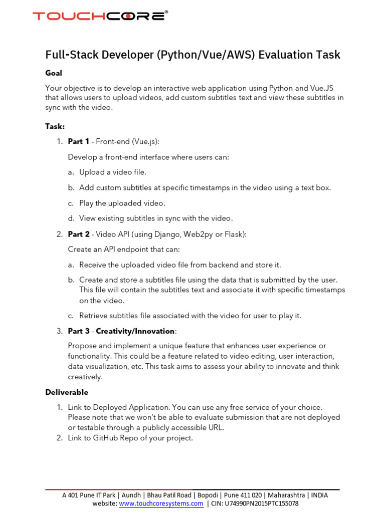 Full Stack Developer Evaluation Task | PDF | Websites | Systems ...