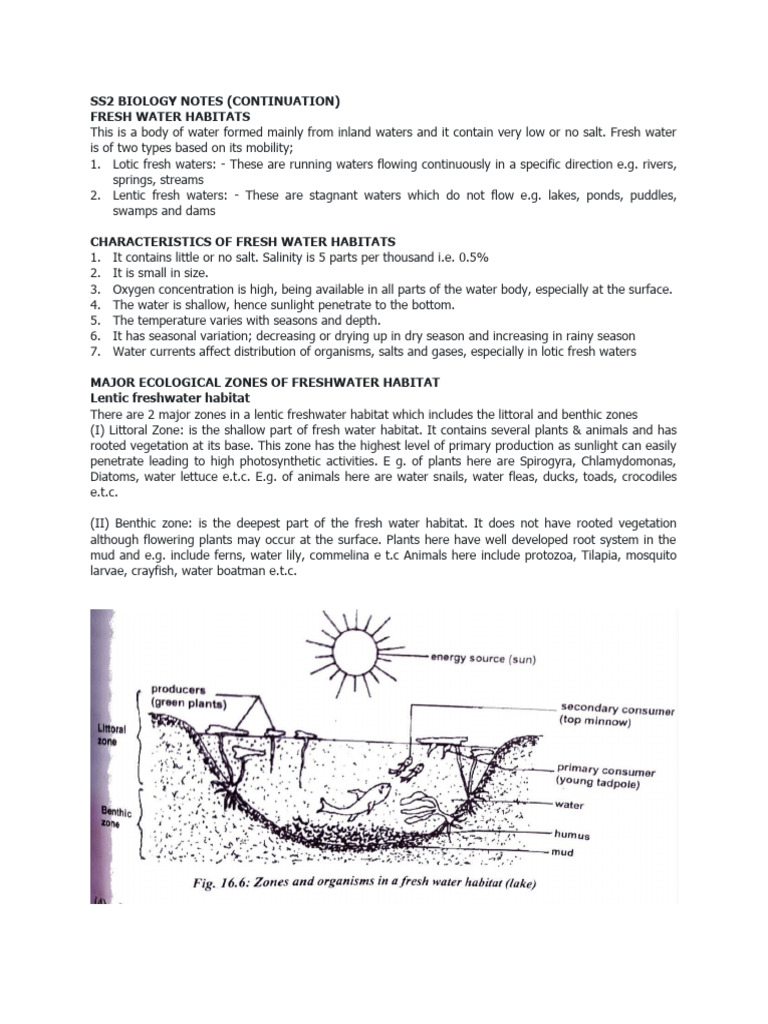 Notes On Freshwater Habitat | PDF | Fresh Water | Habitat