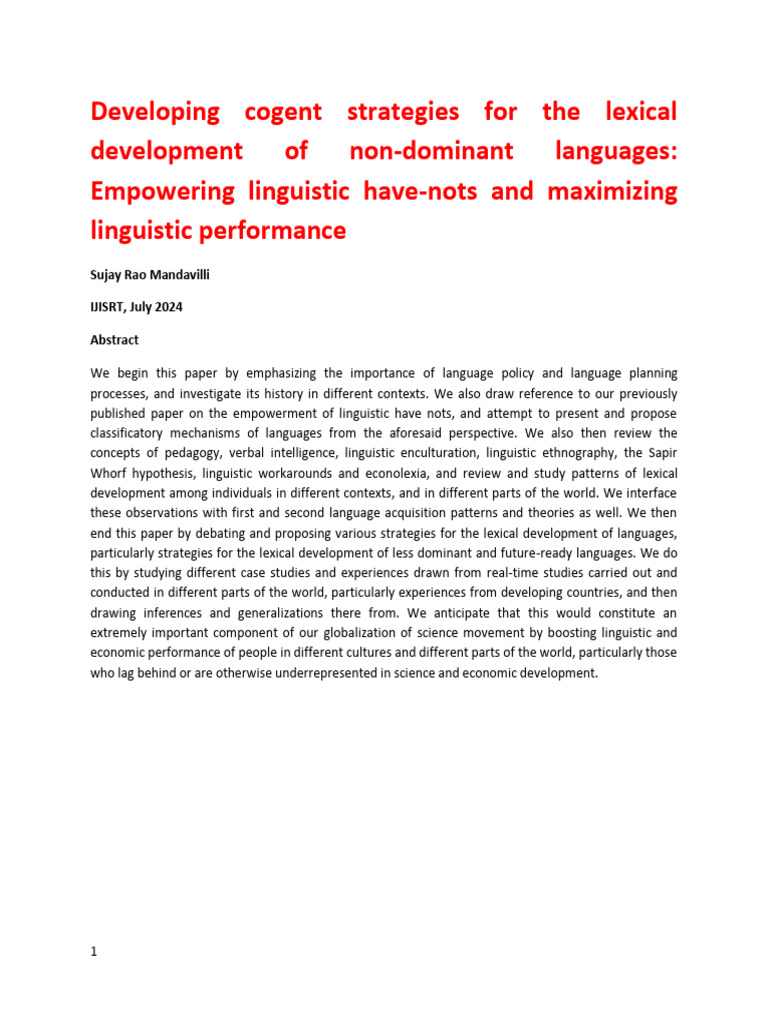 Sujay Lexical Development of Languages FINAL FINAL FINAL FINAL FINAL ...
