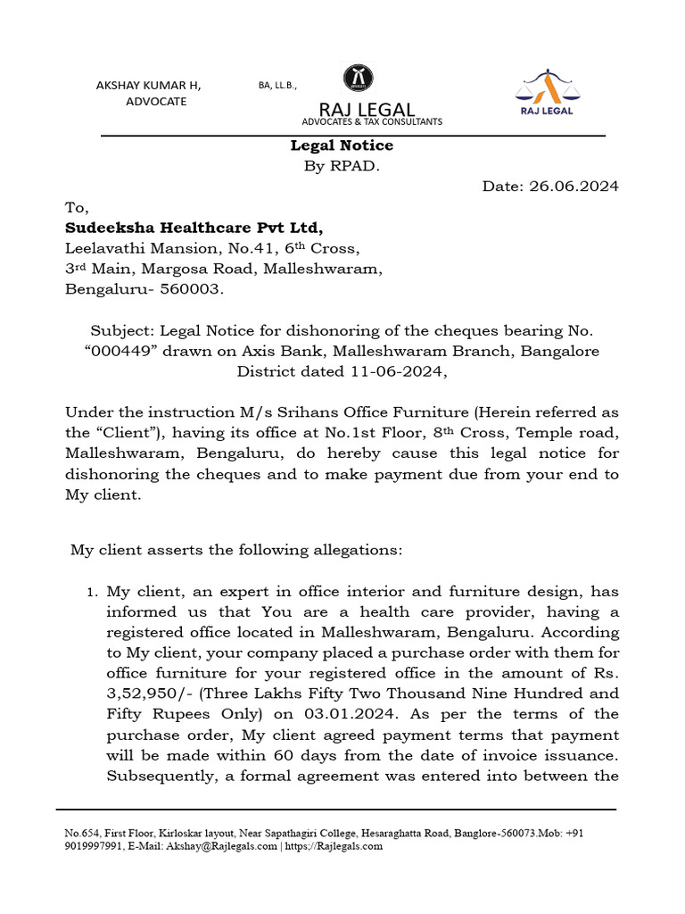 Legal Notice Shrihans Final FORMAT | PDF | Cheque