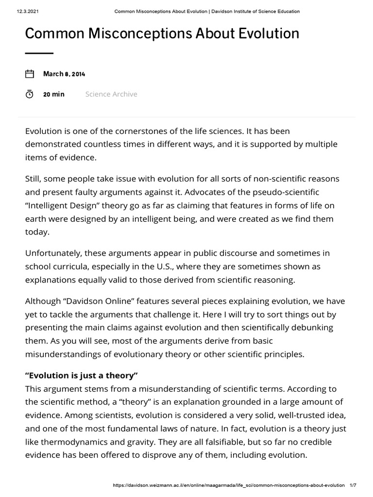 Common Misconceptions About Evolution _ Davidson Institute of Science ...