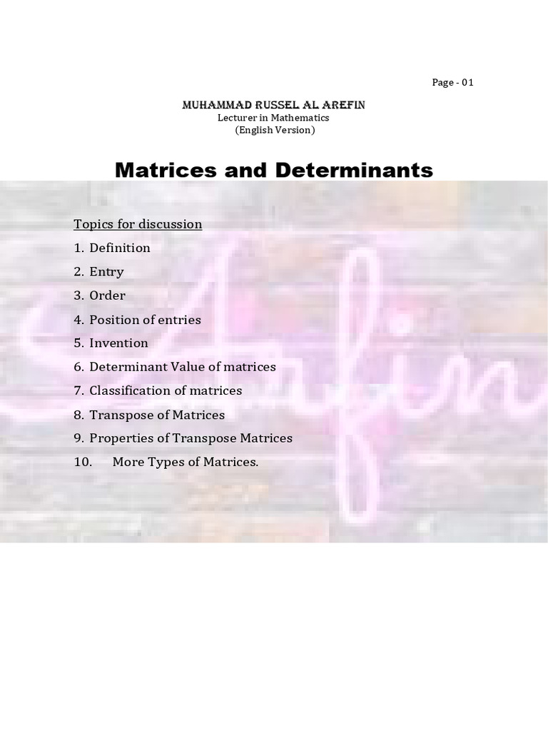 Matrices and Determinants | PDF | Matrix (Mathematics) | Determinant