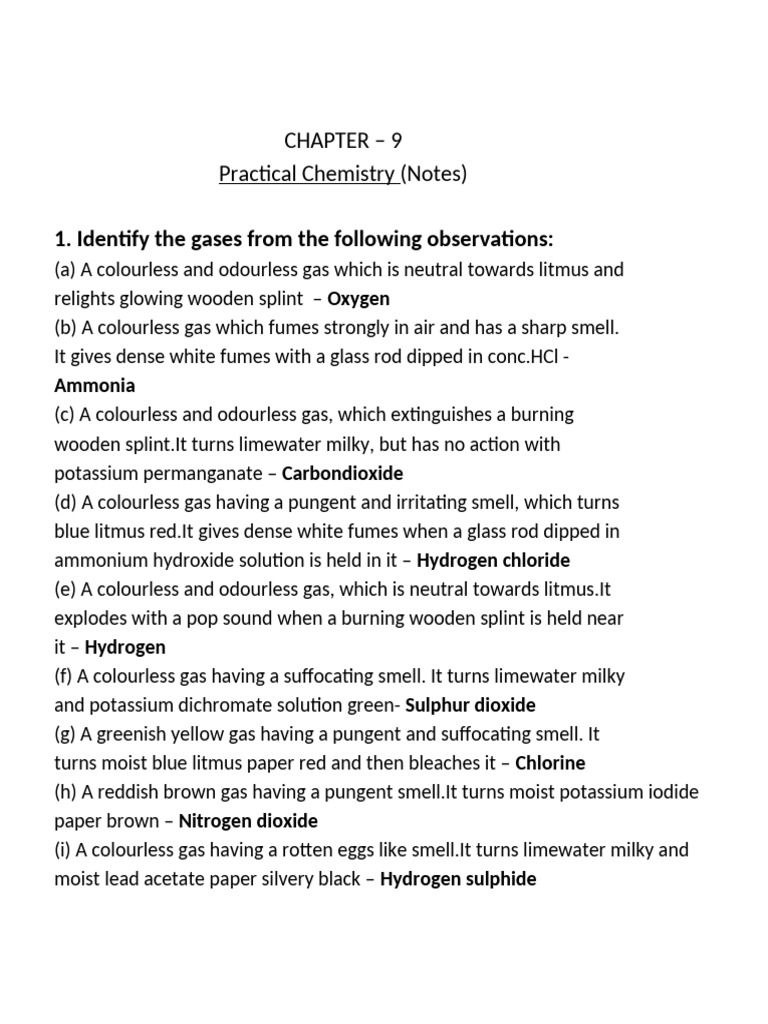 Class 9 Chemistry Chapter 9 Notes | PDF | Chlorine | Ammonium