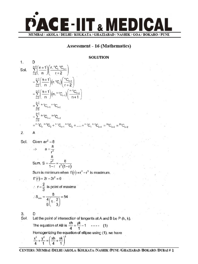 Assessment - 16 (Maths) Solution | PDF