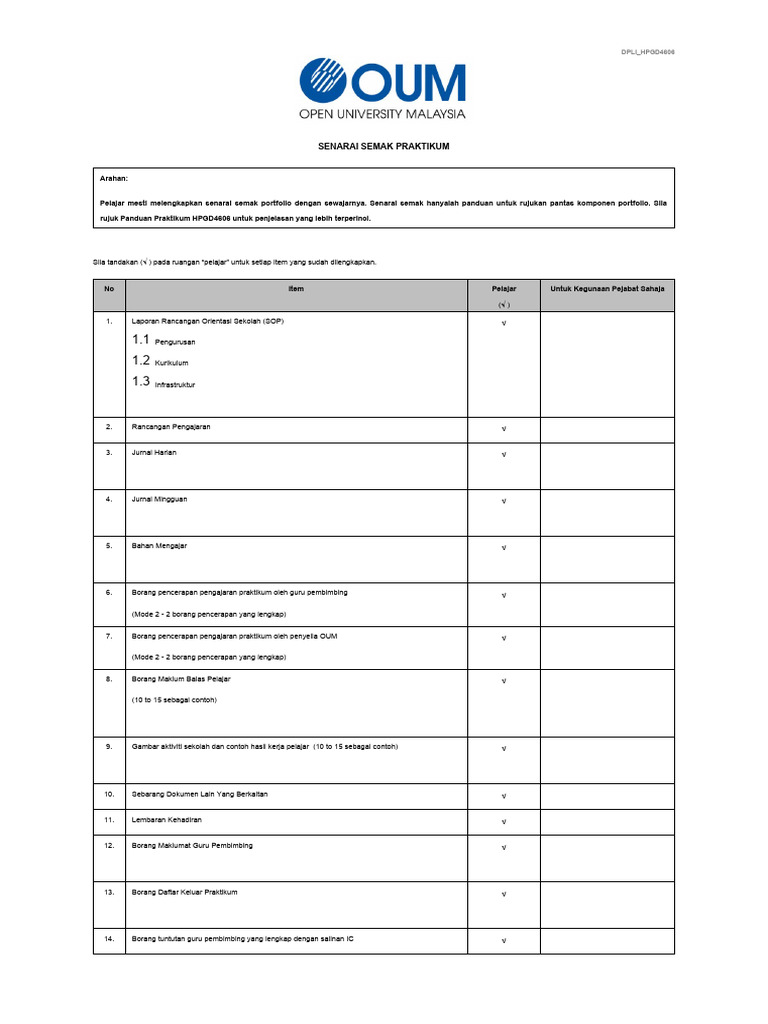Practicum Checklist | PDF
