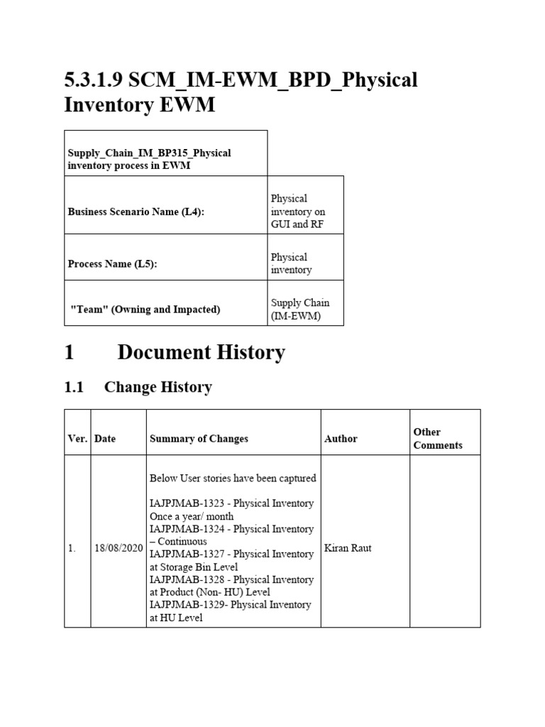 EWM BPD Physical+Inventory+EWM | PDF | Inventory | Warehouse
