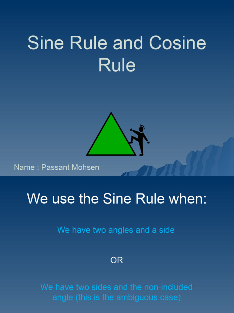 Passant Mohsen Ahmed Sine Rule and Cosine Rule | PDF | Mathematical Objects | Special Functions