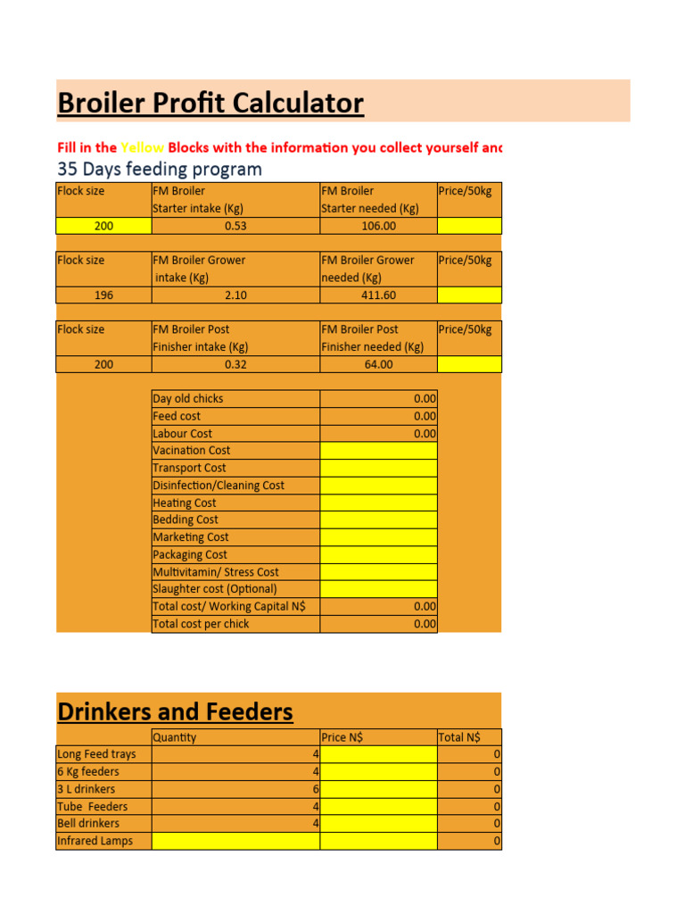 Broiler Farm Profit Calculator Guide | PDF | Broiler | Chicken