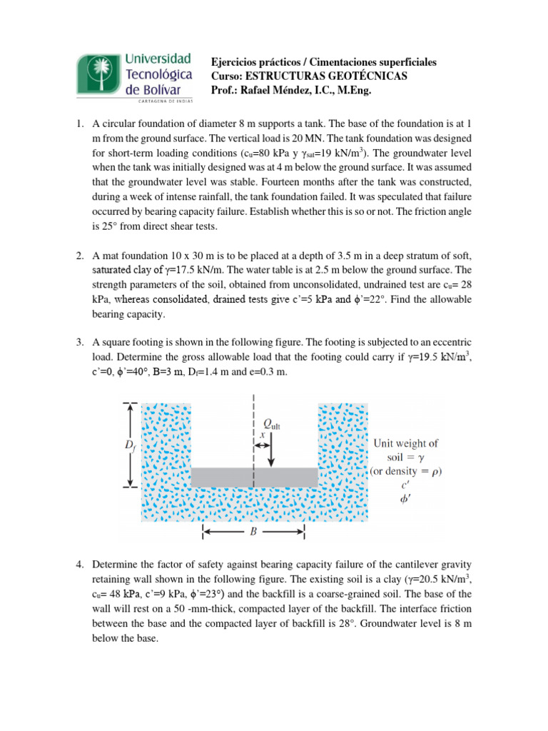 Ejercicios Prácticos - Cimentaciones Superficiales P1 | PDF | Science & Mathematics | Technology ...
