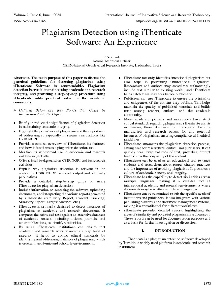 Plagiarism Detection Using Ithenticate Software: An Experience | PDF | Plagiarism | Turnitin