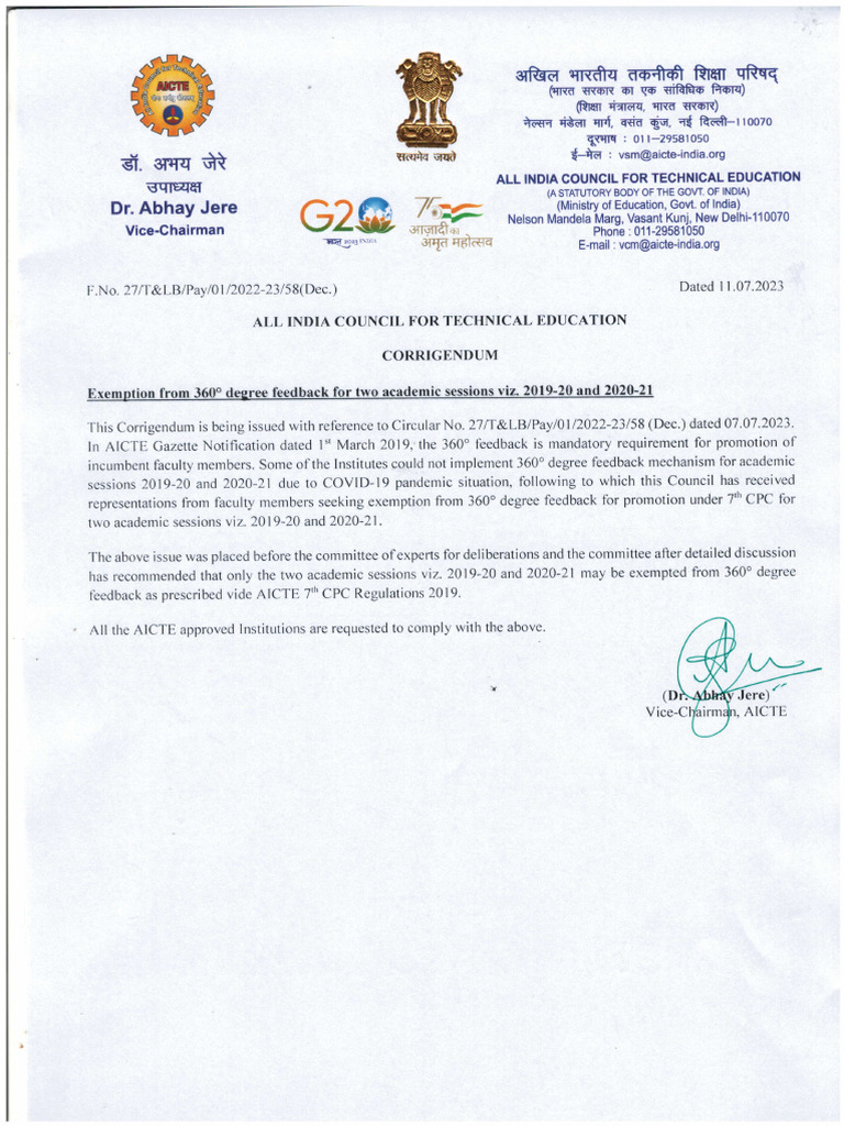 AICTE Faculty Feedback Exemption | PDF | Educational Stages | Educational Organizations