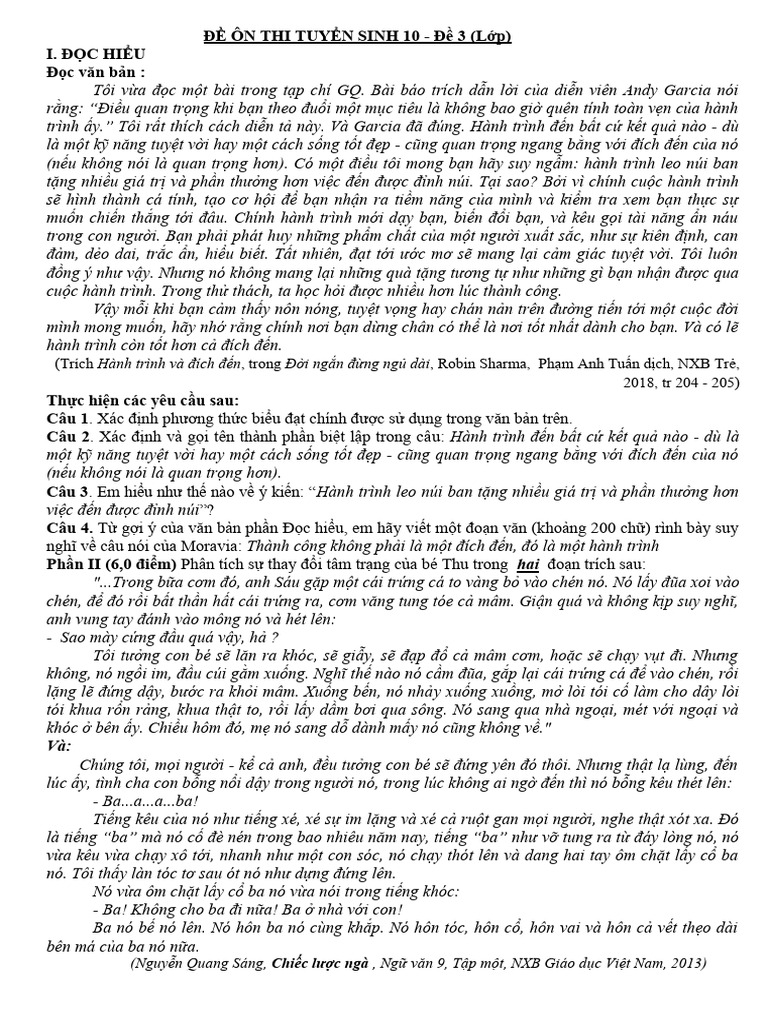 Ôn Thi TS 10 (Đề 3) -Sự Thay Đổi t,Trag Thu | PDF