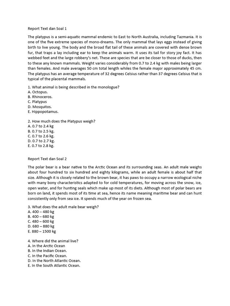 Latihan Soal Report Text | PDF | Snake | Mammals