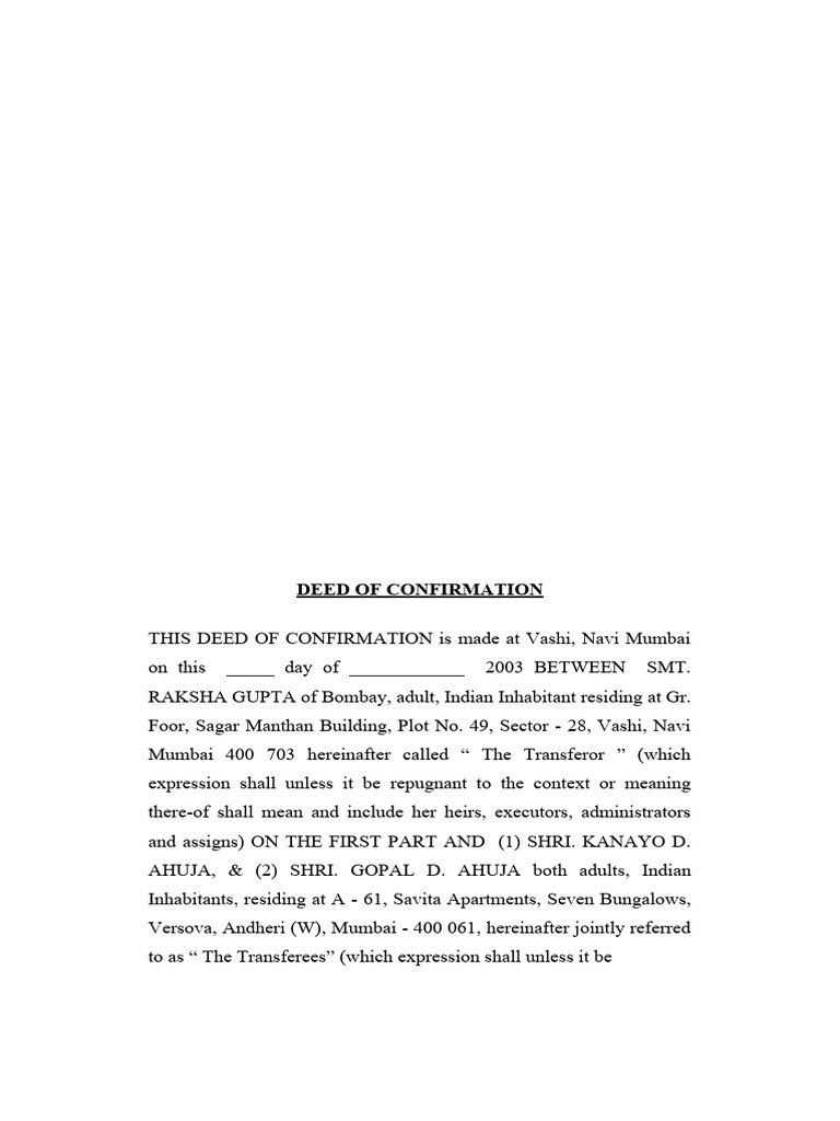 DEED OF CONFIRMATIO-Rakesh Gupta | Download Free PDF | Property Law ...