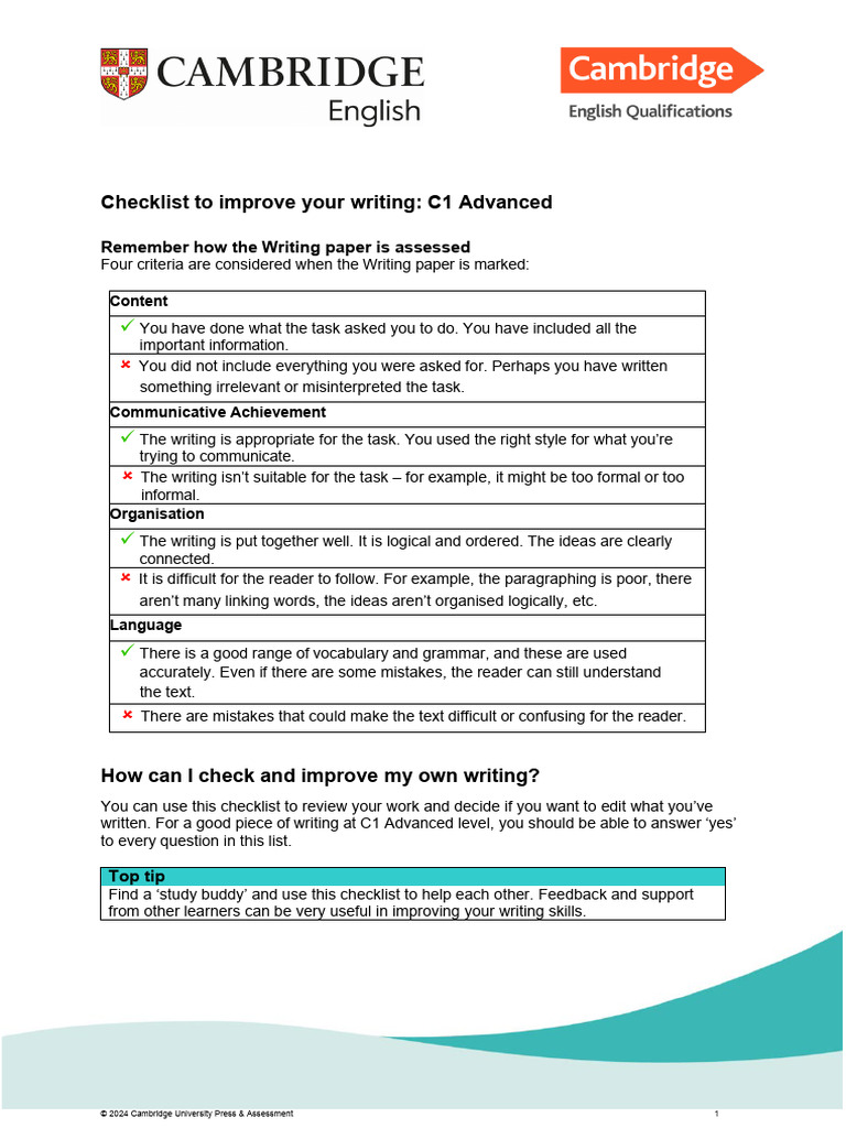 Improve Your English Checklist c1 | PDF | Writing | Word