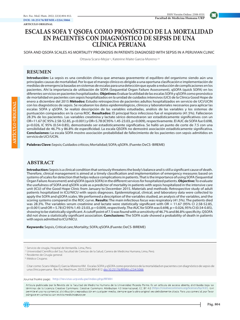 Escalas SOFA y qSOFA Como Pronóstico de La Mortalidad en Pacientes Con ...