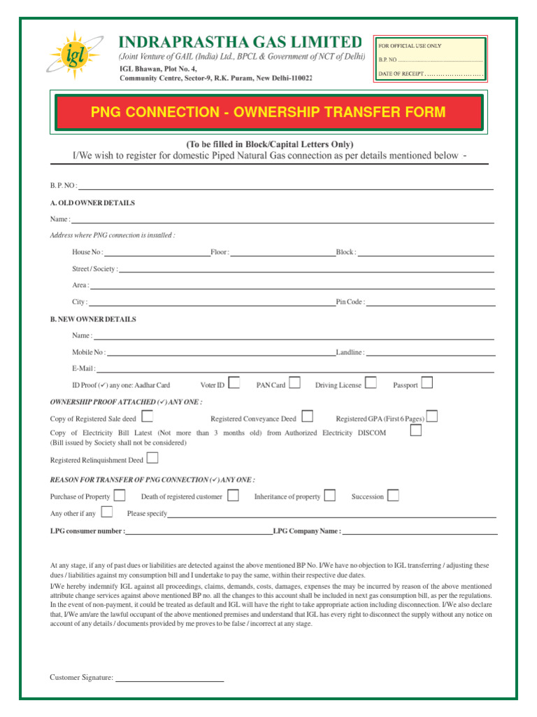 PNG Connection Ownership Transfer Form | PDF | Deed | Interest