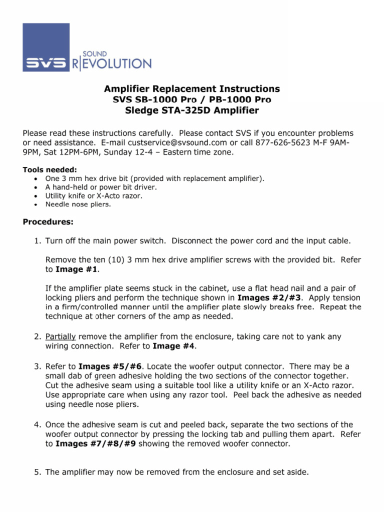 SB-1000 Pro Amplifier Replacement Instructions Sledge STA-325D | PDF