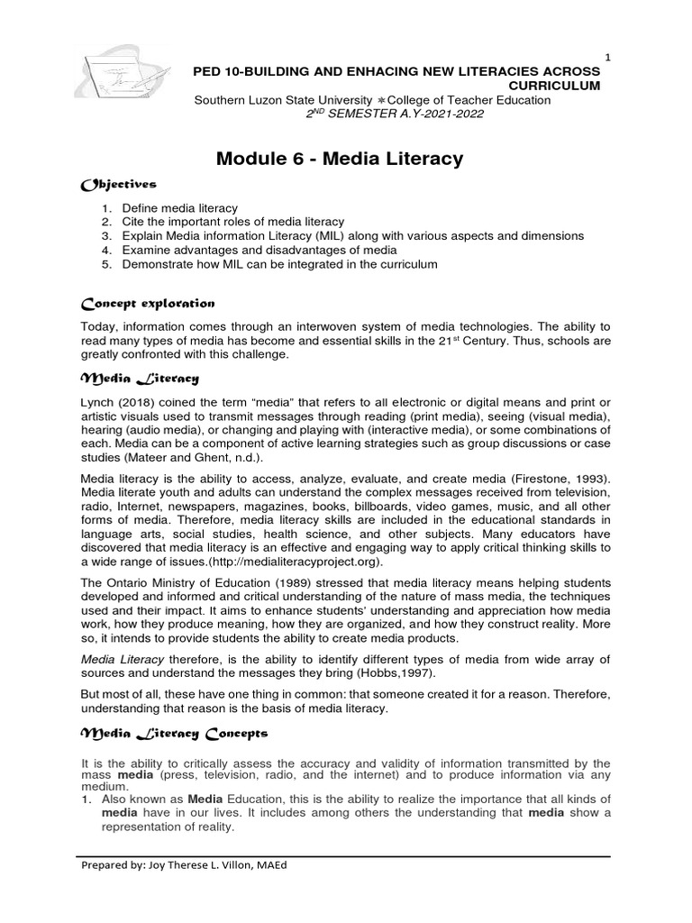 Module 06 Media Literacy | PDF | Mass Media | Literacy