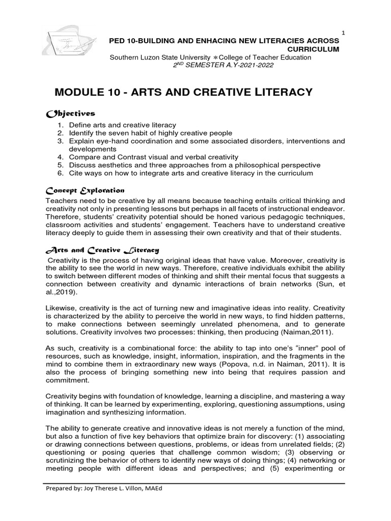 Module 10 Arts and Creative | PDF | Creativity | Aesthetics