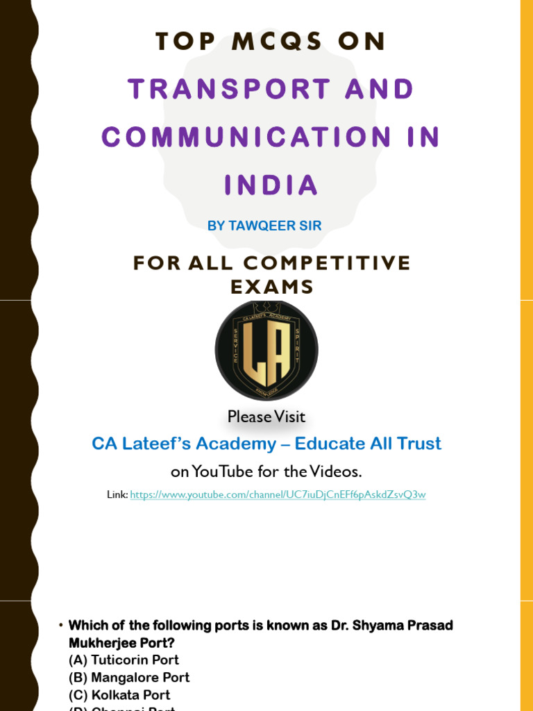 MCQs on Transport and Communication | PDF | Rail Transport