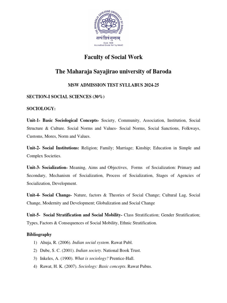 MSW Admission Test Syllabus 2024-25 | PDF | Economics | Macroeconomics