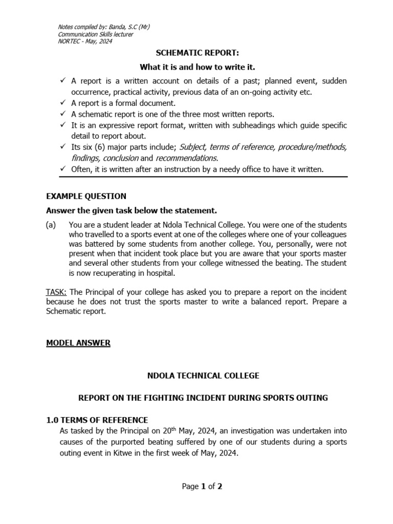 Schematic Report - Notes & Model Answer 2024 | PDF