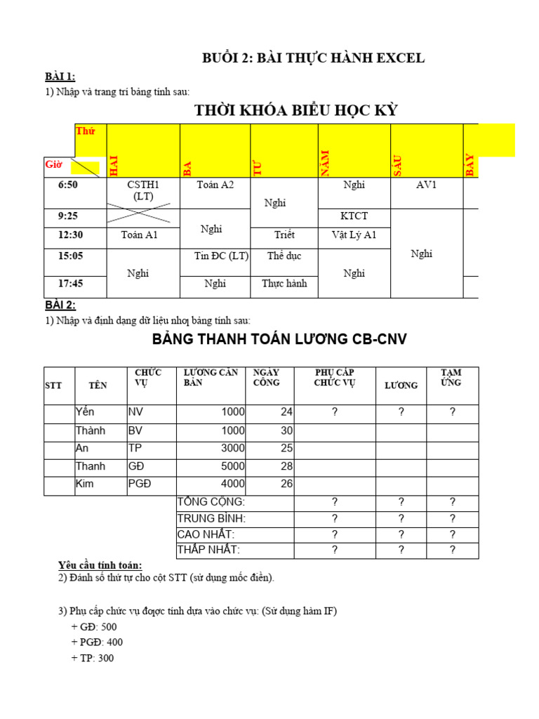 Bai Thuc Hanh Excel | PDF