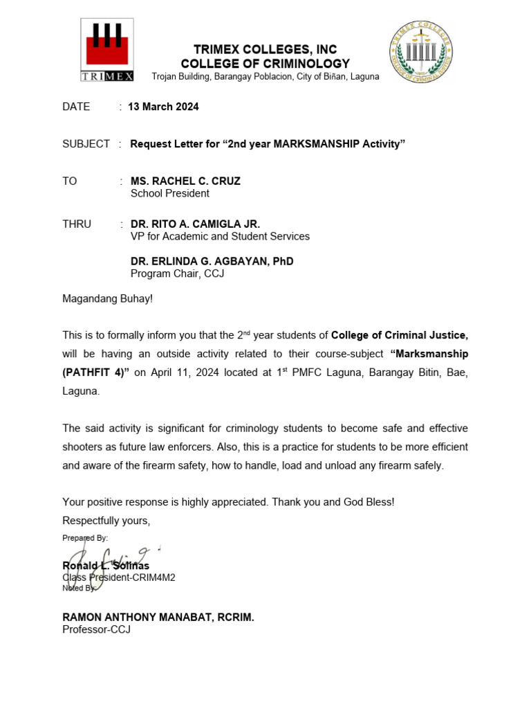 Crim4m2 Letter For Marksmanship | PDF