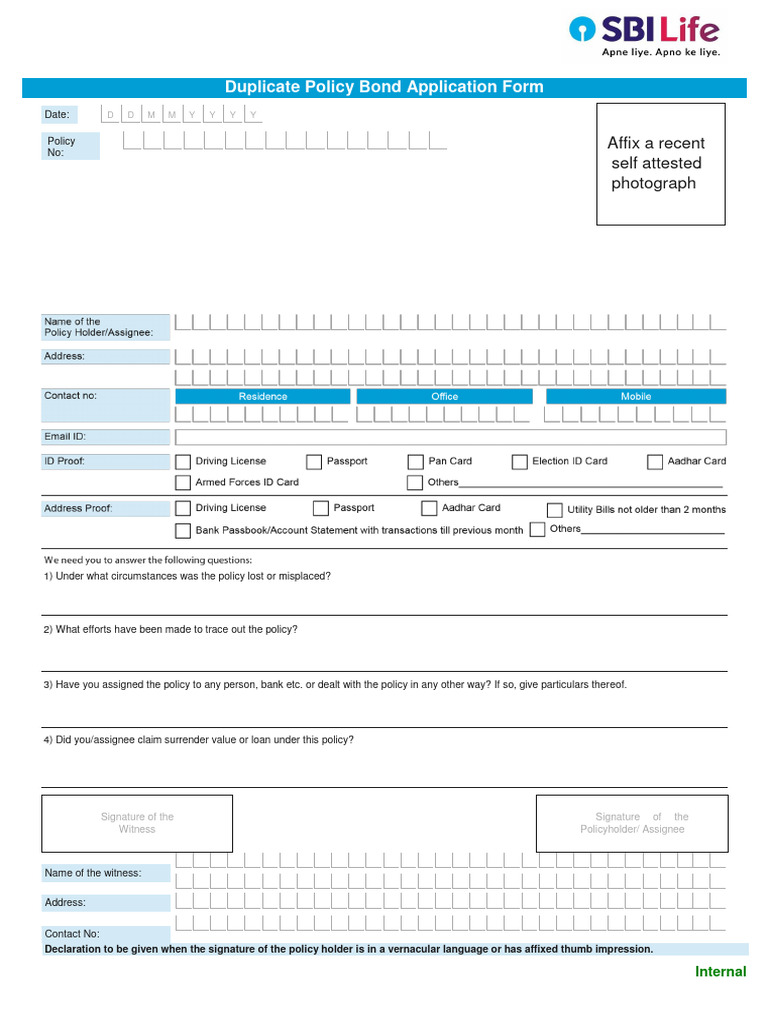 Duplicate Policy Bond Application Form | PDF | Insurance | Business Law