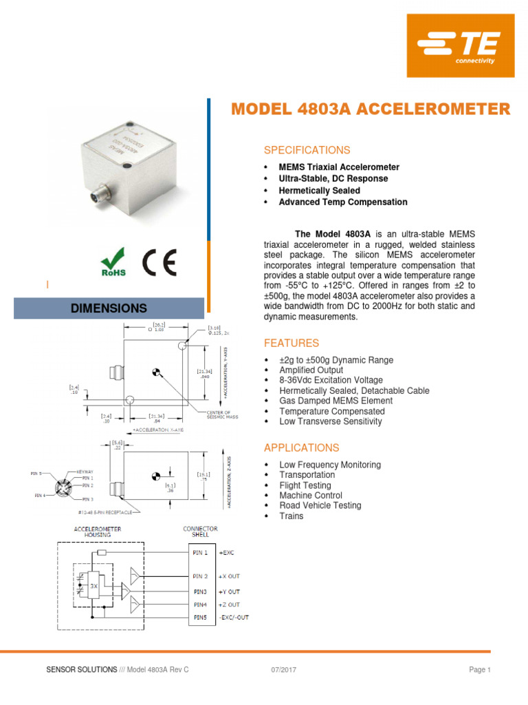MEAS 4803A Accelerometer | PDF | Accelerometer | Electrical Engineering