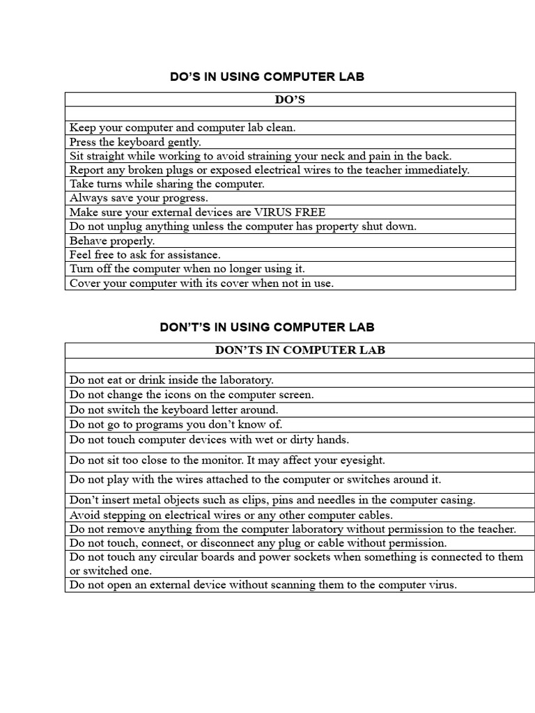 Computer Lab Do's and Don'ts Guide | PDF | Wellness | Computers