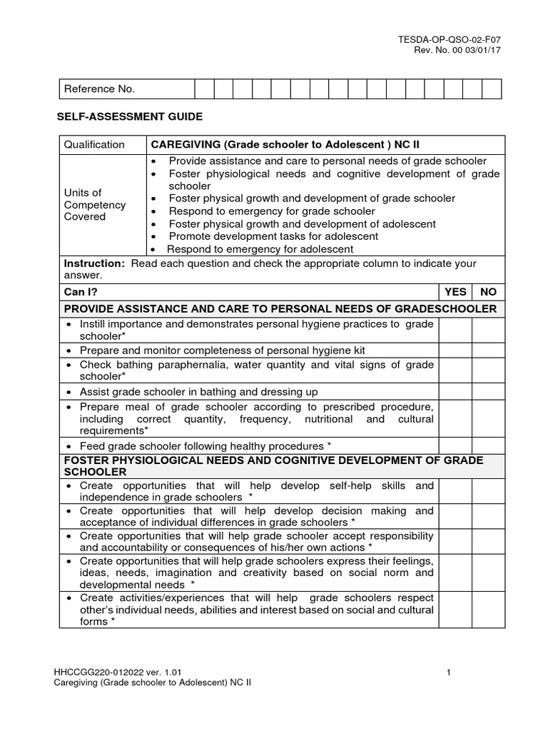 3 SAG - Caregiving (Grade - Adol) NC II - FULL | PDF | Adolescence | Caregiver