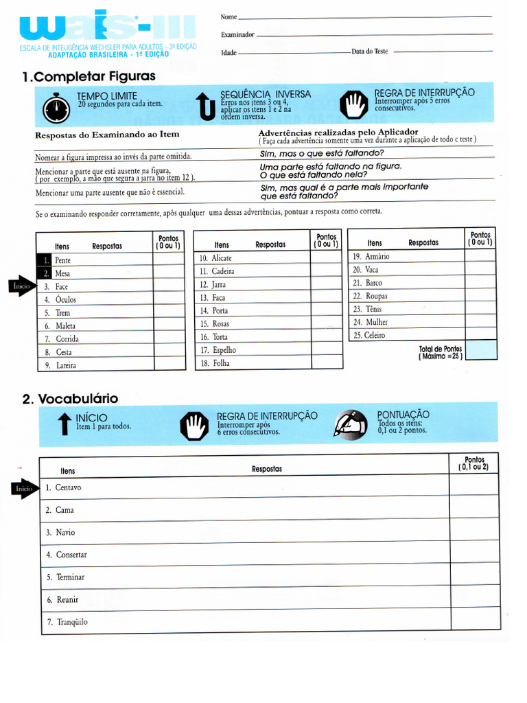 Protocolo WAIS | PDF