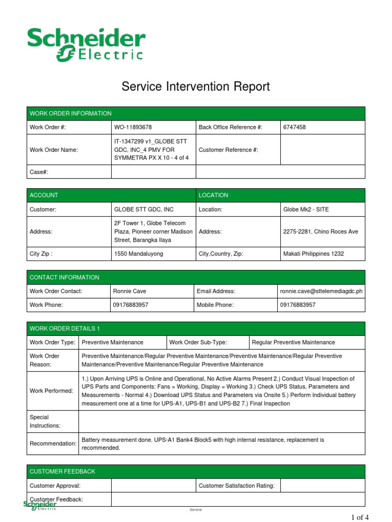 Service Intervention Report 01april24 | PDF | Electrical Resistance And ...