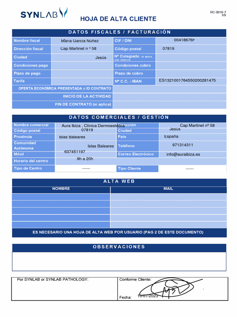 Synlab ficha cliente | Descargar gratis PDF | Justicia | Crimen y violencia