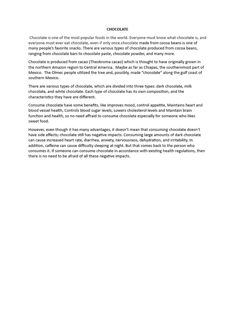 Writing Assignment | PDF | Chocolate | Types Of Chocolate