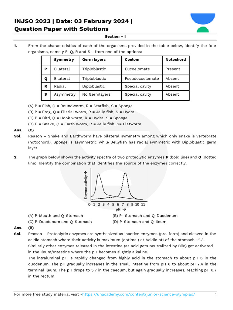INJSO 2023 03-02-2024 With Solution File | PDF | Meiosis | Enzyme Inhibitor