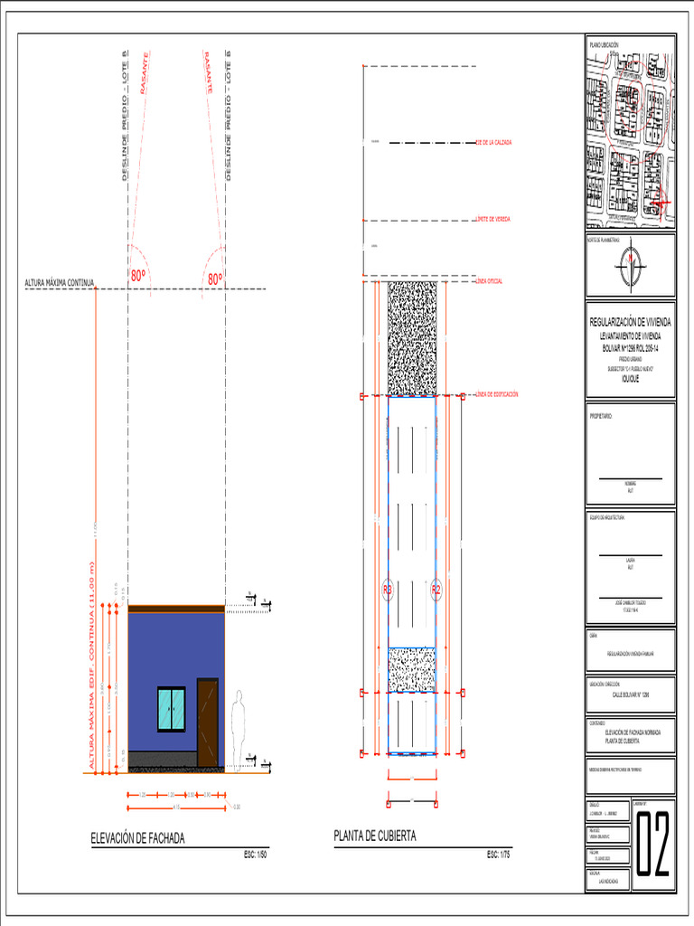 Elevación de Fachada Planta de Cubierta: Rasante | PDF