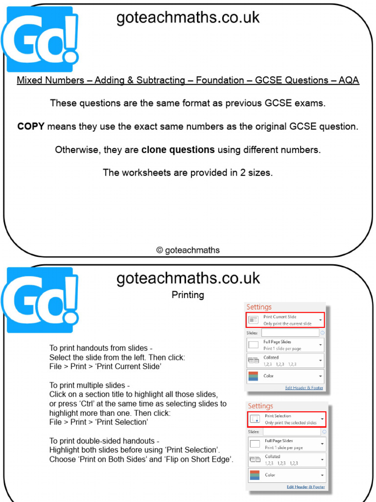 Mixed Numbers Adding Subtracting Foundation GCSE Questions AQA | PDF ...