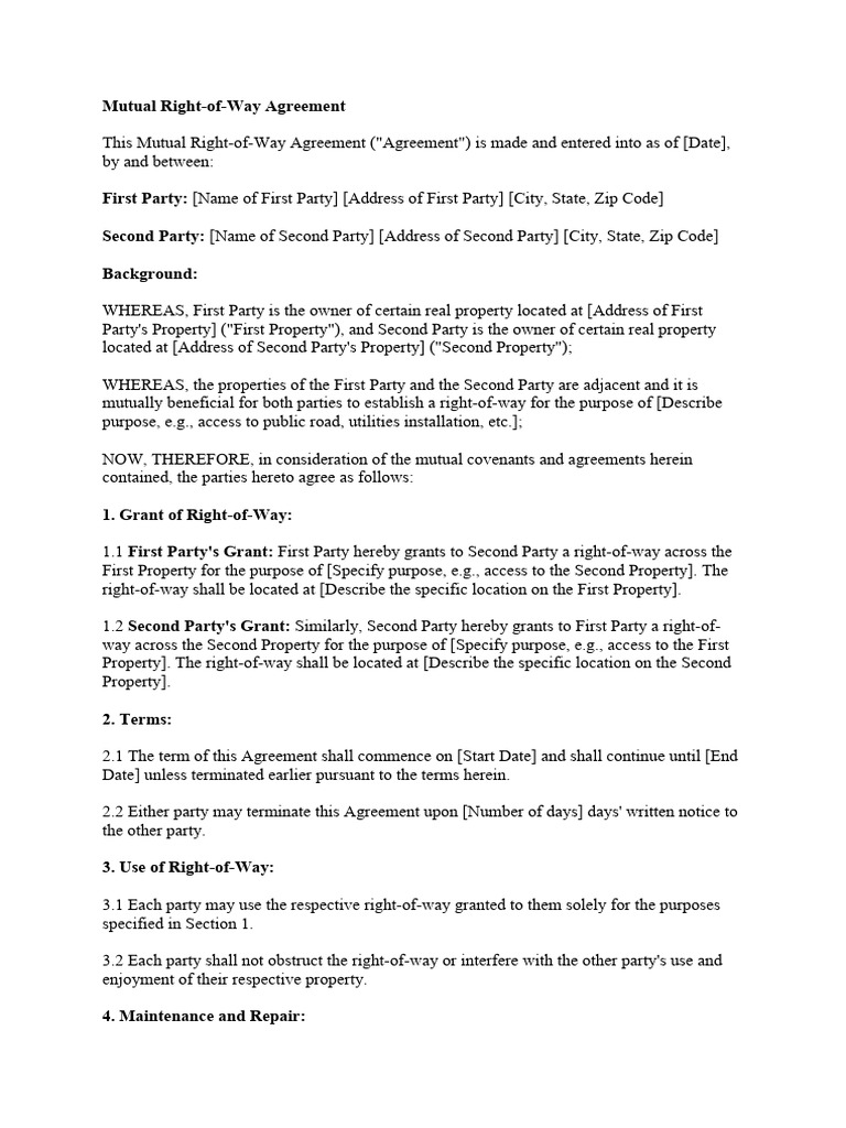 Right of Way Agreement Sample | PDF | Indemnity | Property Law