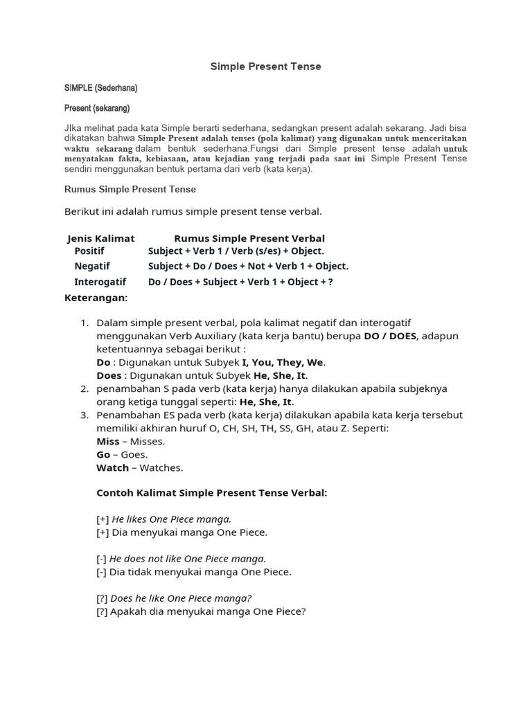 Rumus dan Fungsi Simple Present Tense | PDF