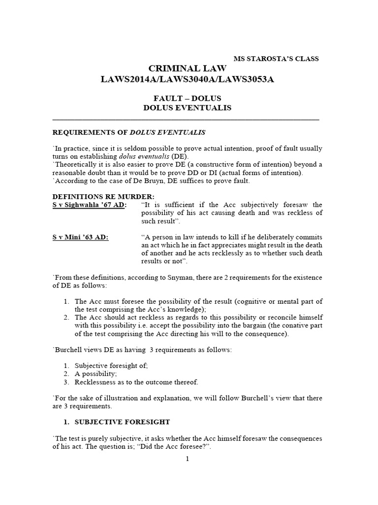 Criminal Law Fault Intention (DE) | PDF | Intention (Criminal Law ...