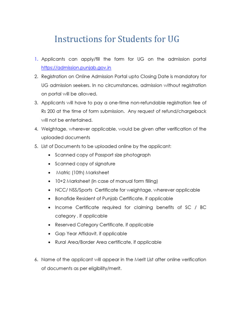 Student Instructions UG | PDF | Punjab